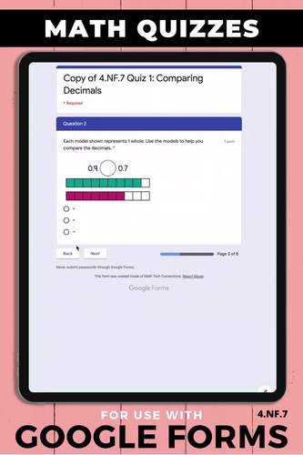 Fractions Google Form Math Assessments - 4th Grade Math Test Prep Quizzes