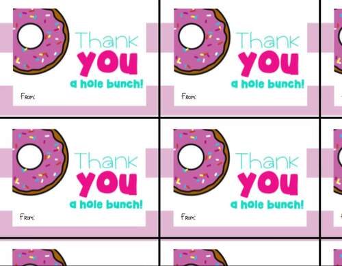 Cute Donut Thank-You (Appreciation) Gift Tag- Thank you a hole bunch!