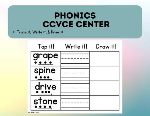 Long Vowel CCVCE Phonics Center (Tap it, Write it, Draw it) by Ms Beh in K