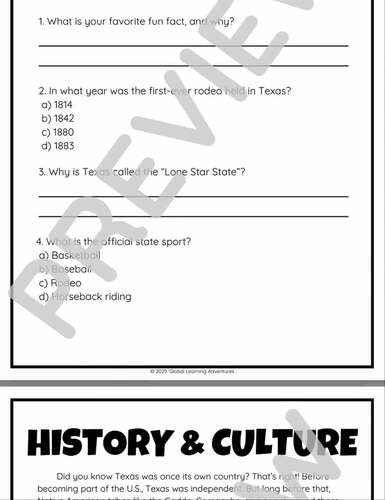 Social Studies Worksheets of Texas History Geography and Fun Facts ...