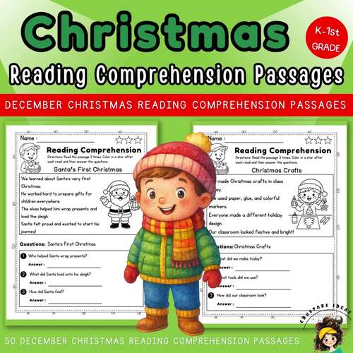 December Christmas Reading Comprehension Passages | Kindergarten & 1st ...