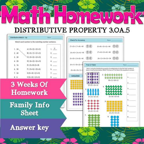 Math Homework for 3rd Grade Distributive Property 3.OA.5 by Math - It Works