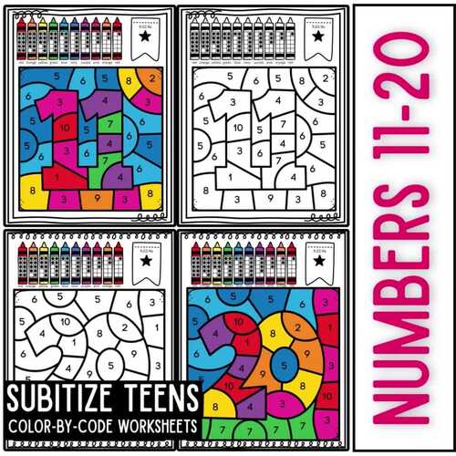 Kindergarten Color-by-Code Alphabet and Numbers to 20 Worksheets Bundle
