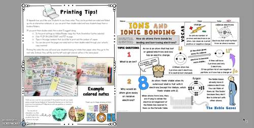 Ions and Ionic Bonding Doodle Notes | Middle School Science | Cornell Notes