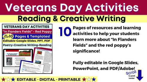 Veterans Day Activities Poetry Creative Writing In Flanders Fields Red ...