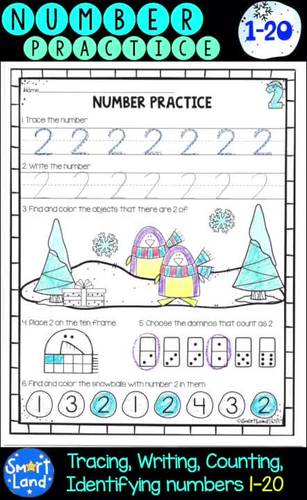 Numbers 1-20 Counting and Handwriting worksheets | Winter | TPT