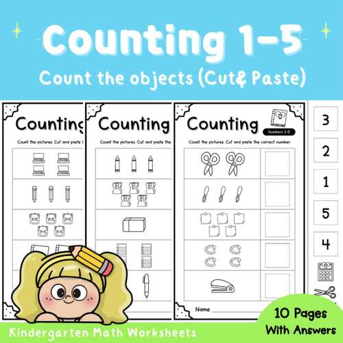 Back to school Counting 1–5 Cut and Paste Worksheets | Numbers 1–5