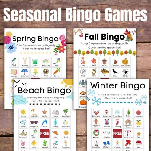 4 Seasons Bundle of Bingle Games with Fall, Winter, Spring and Summer Beach