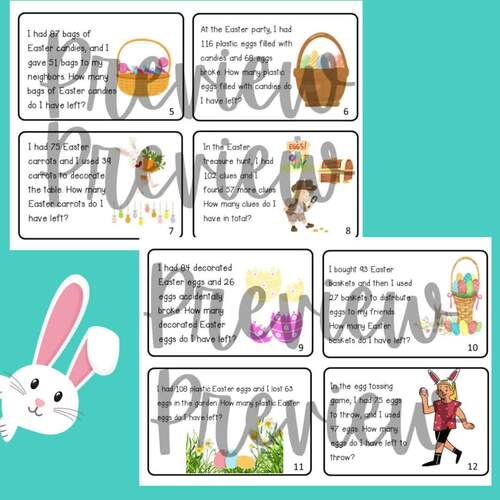 Easter Subtraction Word Problems Task Cards by Bilingual Teaching Made Easy