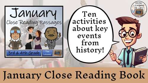 January Close Reading Comprehension Activity Book | 3rd-4th Grade