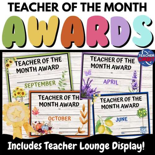 Teacher of the Month Recognition Awards & Staff Room Bulletin Board Display