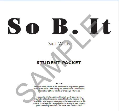 So B. It Novel Units® Student Packet Novel Study | TPT