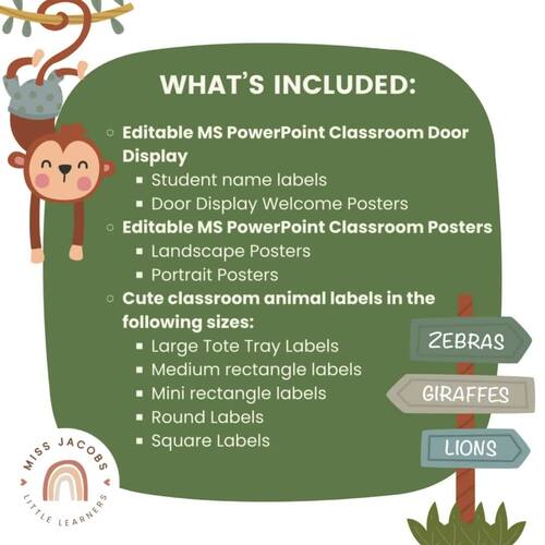 Cute Jungle Animals Classroom Labels Bundle | Cute Class Decor | Editable
