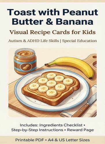 Visual Recipe Card: Peanut Butter & Banana Toast | Autism & Life Skills
