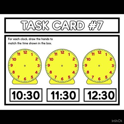 Telling Time to the Half Hour | Write & Wipe Analog Clock Task Cards