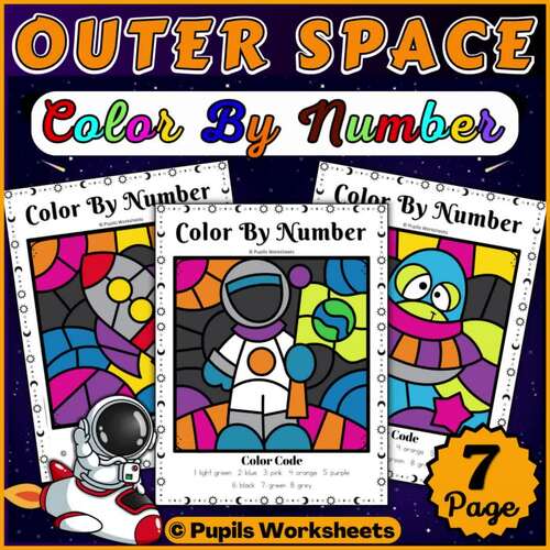 Outer Space Math Color By Number - Printable Space Theme Preschool Activity