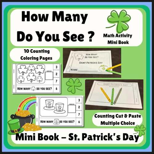 St. Patrick’s Day, Mini Book, Numbers Counting Cut & Paste Multiple ...