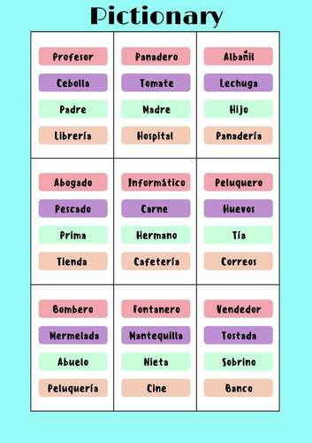 PICTIONARY GAME IN SPANISH. VOCABULARY A1 by Pasajero Spanish | TPT