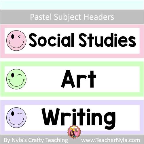 Pastel Themed Subject Headers Editable by Nyla's Crafty Teaching