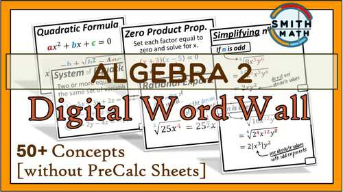 Algebra 2 Word Wall Posters (without Precalculus sheets) by Smith Math