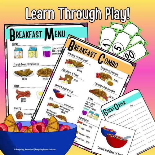 Breakfast Restaurant Dramatic Play Printables for 2nd or 3rd Grade Math