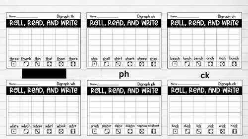 Digraph Phonics Game 1st Grade: Roll, Read, and Write-th, sh, ch, wh ...