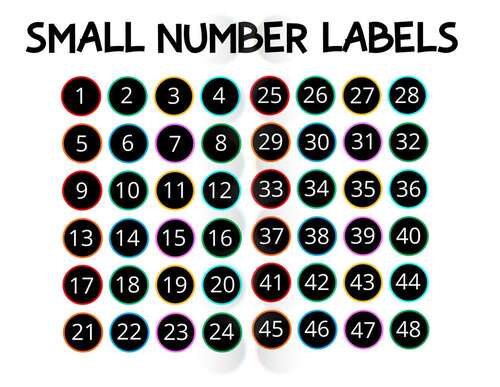Printable Bright and Black Small Number Labels, Number Spots, Small Numbers