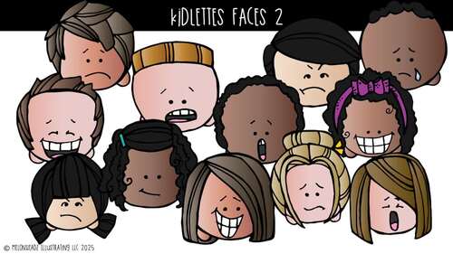 Kidlettes Faces clip art 2, kids clip art COMBO PACK by Melonheadz Clipart