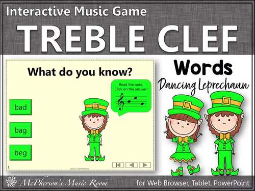 Treble Clef Note Name Words Interactive Music Game {Dancing Leprechaun}