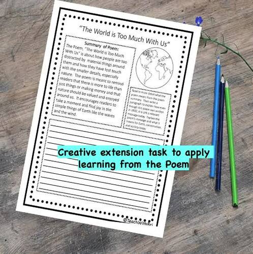 Earth Day Poem The World Is Too Much With Us Worksheets by TeachWithBri