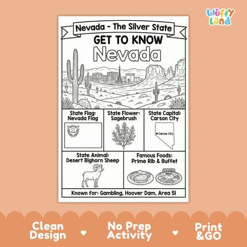 Nevada State Study Geography Coloring Page Poster Activity Worksheet