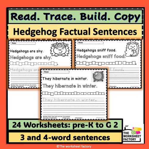 Hedgehog Facts- Copy the sentences writing worksheets: Read, Trace ...