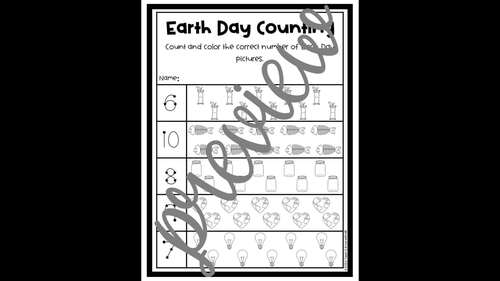 Earth Day Kindergarten Counting Math Activity Count & Color Worksheets 6-10