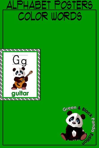 ALPHABET and COLOR POSTERS Panda Theme Classroom Decor Green Black Literacy