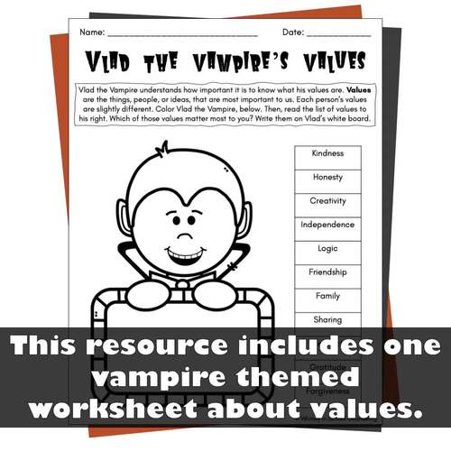Halloween Values Identification Worksheet by Whimsy in School Counseling