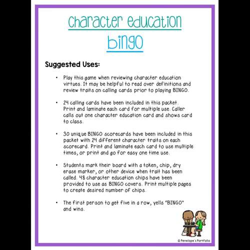 Character Education BINGO / Social Skills BINGO by Penelope's Portfolio