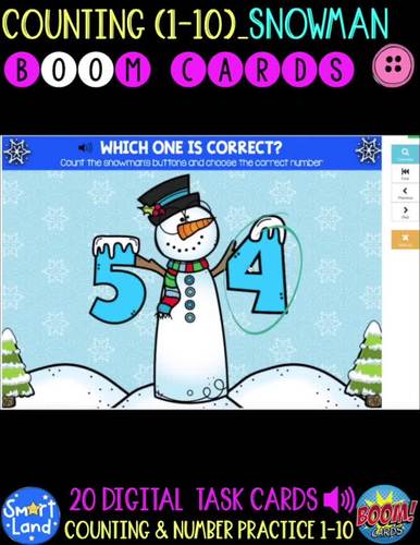 Counting, Number practice 1-10 Boom Cards™ | Snowman Buttons |Distance ...