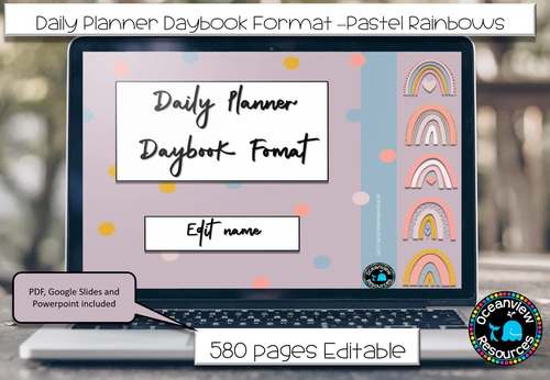 Daybook Planner for Teachers- PASTEL RAINBOW DESIGN PDF I GOOGLE SLIDES ...