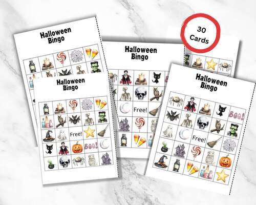 Halloween Bingo Game 30 cards with call cards, US Letter PDF | TPT