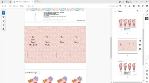 Silly Straw Valentine's Day Card for Students Gift with Customizable Names