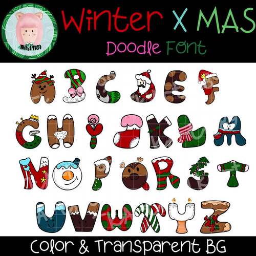 Christmas winter doodle font craft word by TkArt1989 | TPT