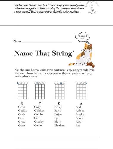 Teach the Ukulele String Names: Classroom Lesson Notes & Worksheets - PDF