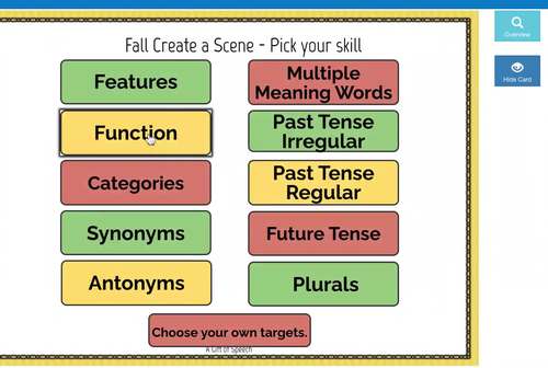 Fall Language NO PREP Create a Scene Boom Cards™ Categories, & functions