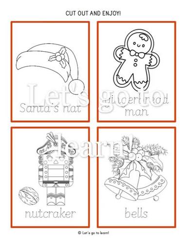 Christmas Vocabulary Flashcards, 44 Word Cards, Trace & Color Activity ...