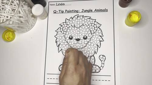 Jungle Animal Q-Tip Painting with Tracing | Fine Motor Art Activity