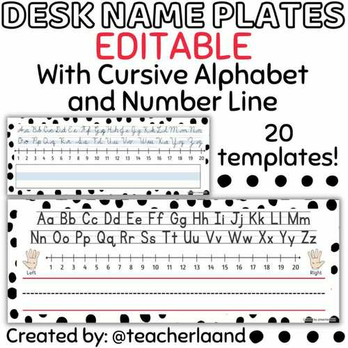 Student Desk Name Plates / Tags! Retro Black Dots Cursive + Alphabet ...