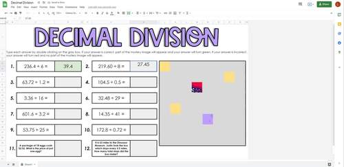 Decimal Division Digital Mystery Puzzle Pixel Art | 5.NBT.7 | TPT