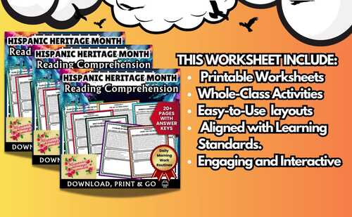 Hispanic Heritage Month Reading Comprehension Activities 3rd,4th,5th ...