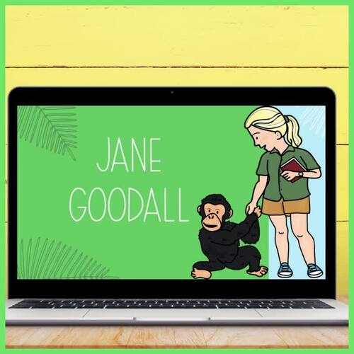 Jane Goodall PowerPoint Google Slides presentation and worksheets lesson
