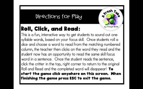Roll and Read CVC Words & Sentences Short E Digital Phonics Game NO PREP!